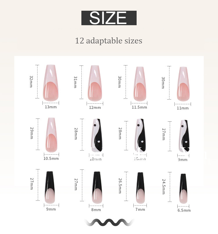 Press on Nails 长假指甲 亚克力指甲 中国太极设计的粉红色指甲,个性指甲