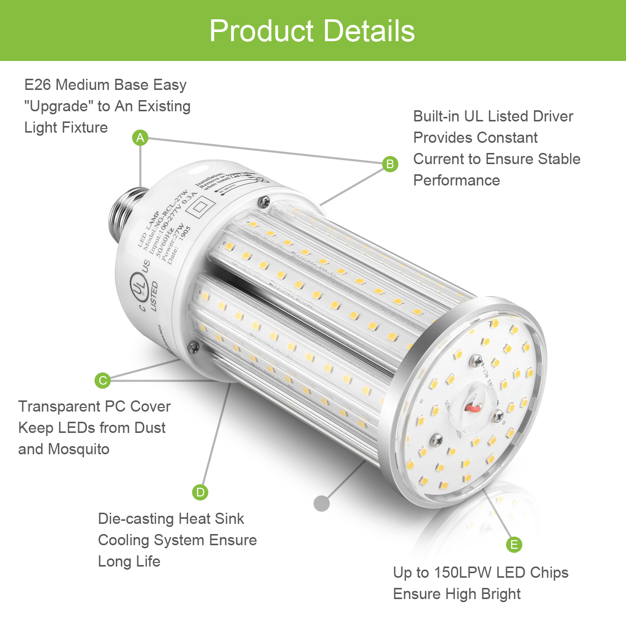 LED CORN BULB LIGHT | 5 Years Warranty | US&CA Free Shipping