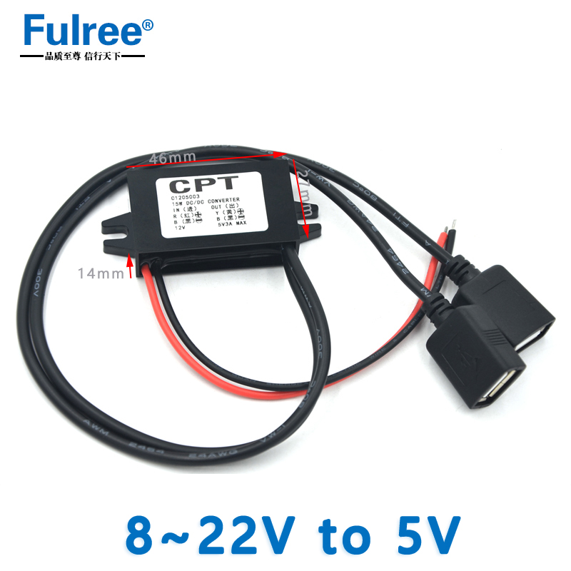 CPT INput DC 12V ( 8V -22V)Step Down to Output DC 5V 3A MAX Dual Micro Mini USB Car Power ...