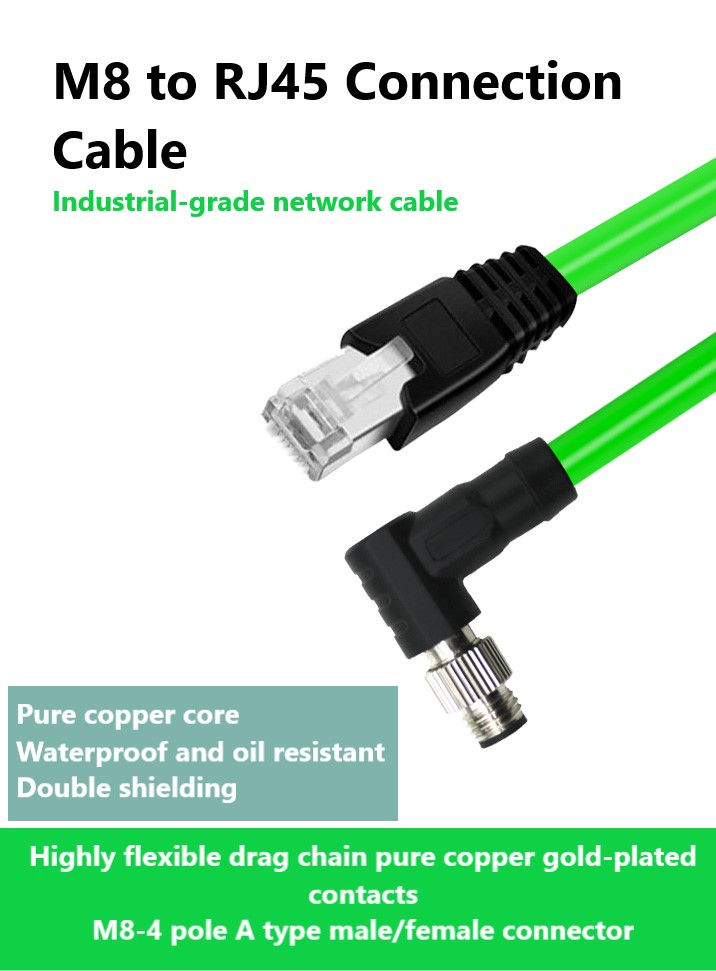 Elbow M8 aviation plug to RJ45/4 pole A-code high flexible drag chain ...