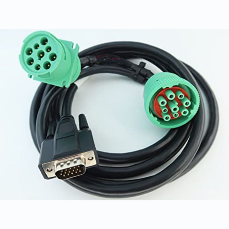 Green Type 2 J1939 Male and Female 9pin to DB15 Male Splitter Y Cable