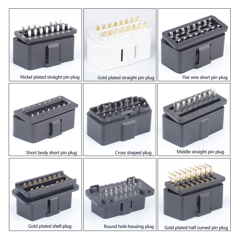 Automotive male connector OBD2 16pin connector gold-plated bent pin OBD ...