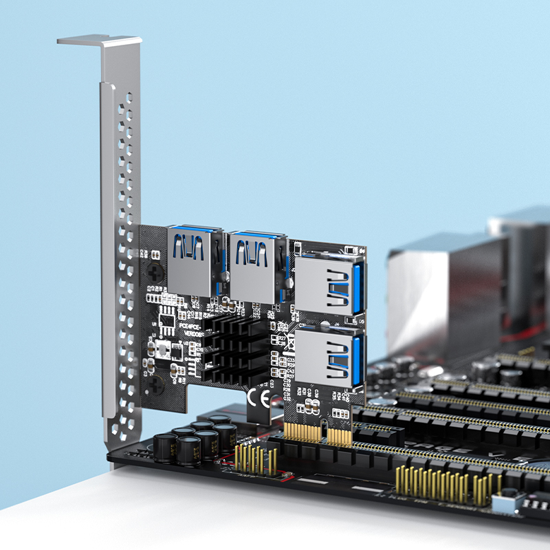 Riser PCI-E 1X to 16X External PCI-E 4 USB Adapter Multiplier Card