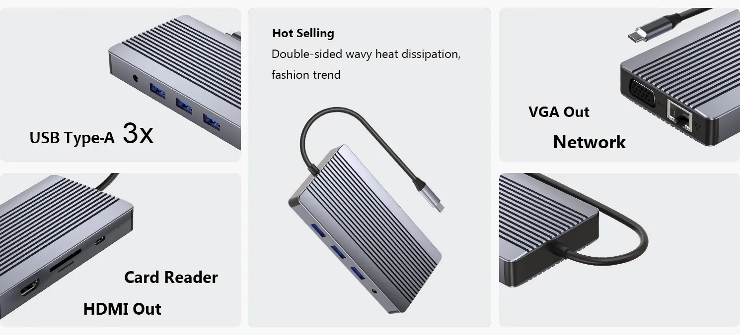 Double-sided Wavy PD 100W USB-C Docking