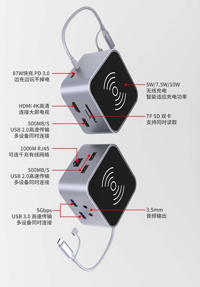 12-in-1 4K@60HZ type-c multifunctional wireless charging dock