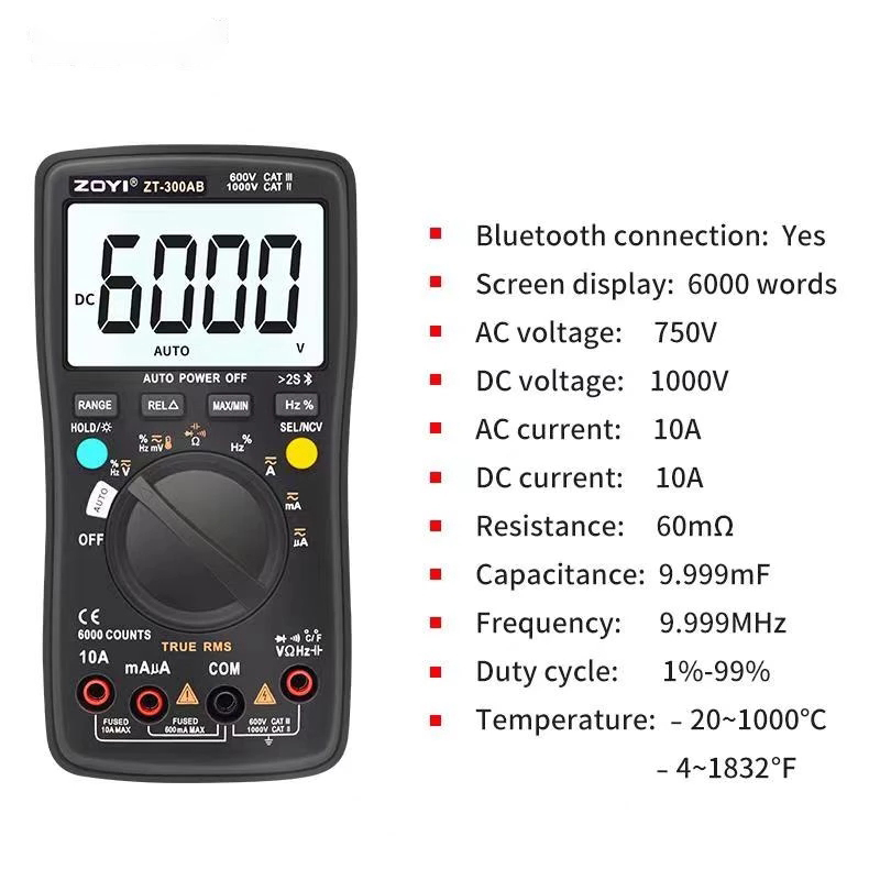 ZOYI Bluetooth Digital Multimeter profesional ZT-300AB Dual Mod ...