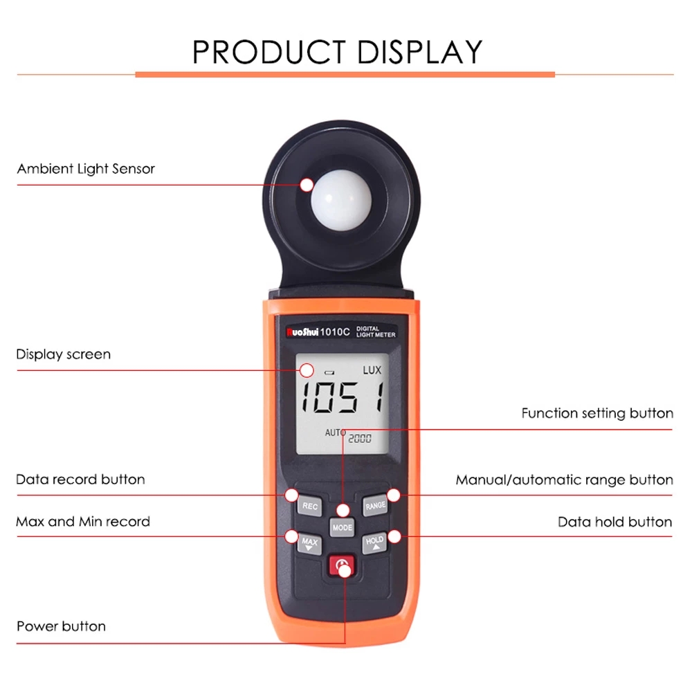 New 1010C Mini Digital Light Meter 200,000 LUX/FC Automatic Range ...