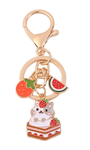 Strawberry cat strawberry watermelon keychain