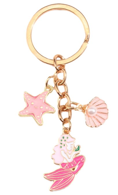 Pink Star mermaid shell keychain