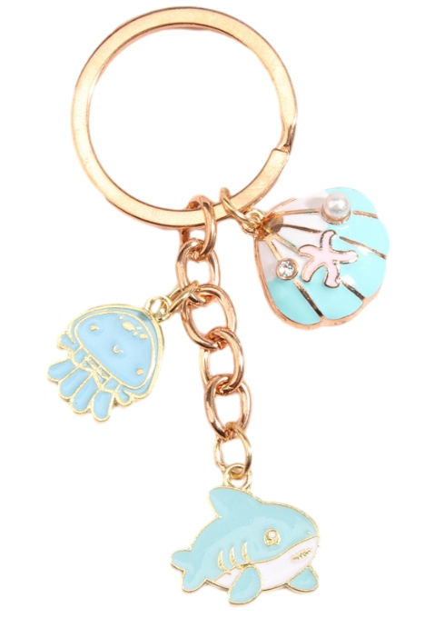 Light blue jellyfish shark shell keychain