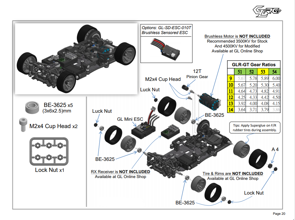 GL racing GLR-GT 1/28 RWD Chassis - W/O RX GL-GT-001-KSET (MINI-Z)