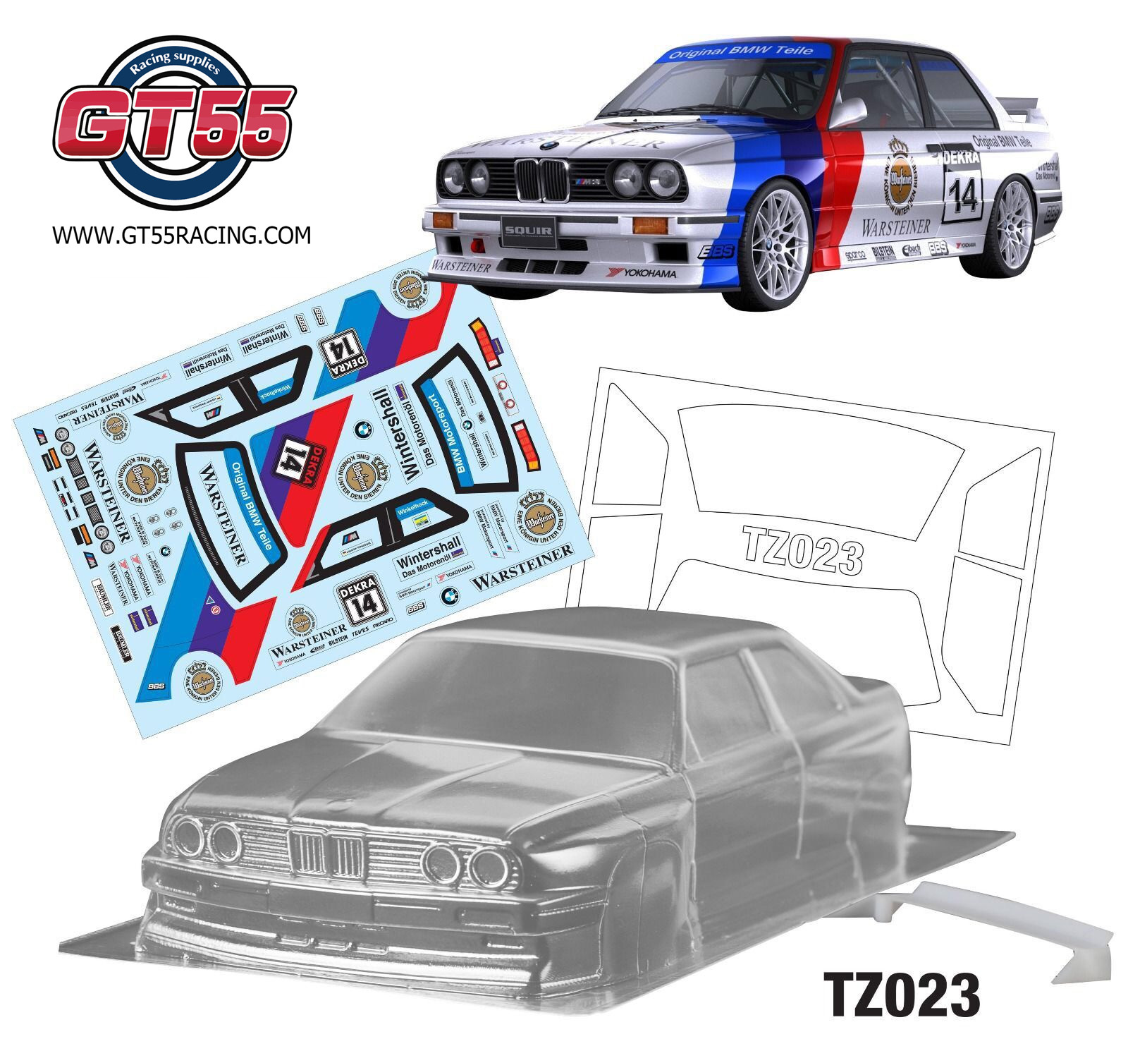 GT55racing 1/28 MINI-Z TZ023 BMW E30 Lexan Body Stickers MODE:TZ023-S1