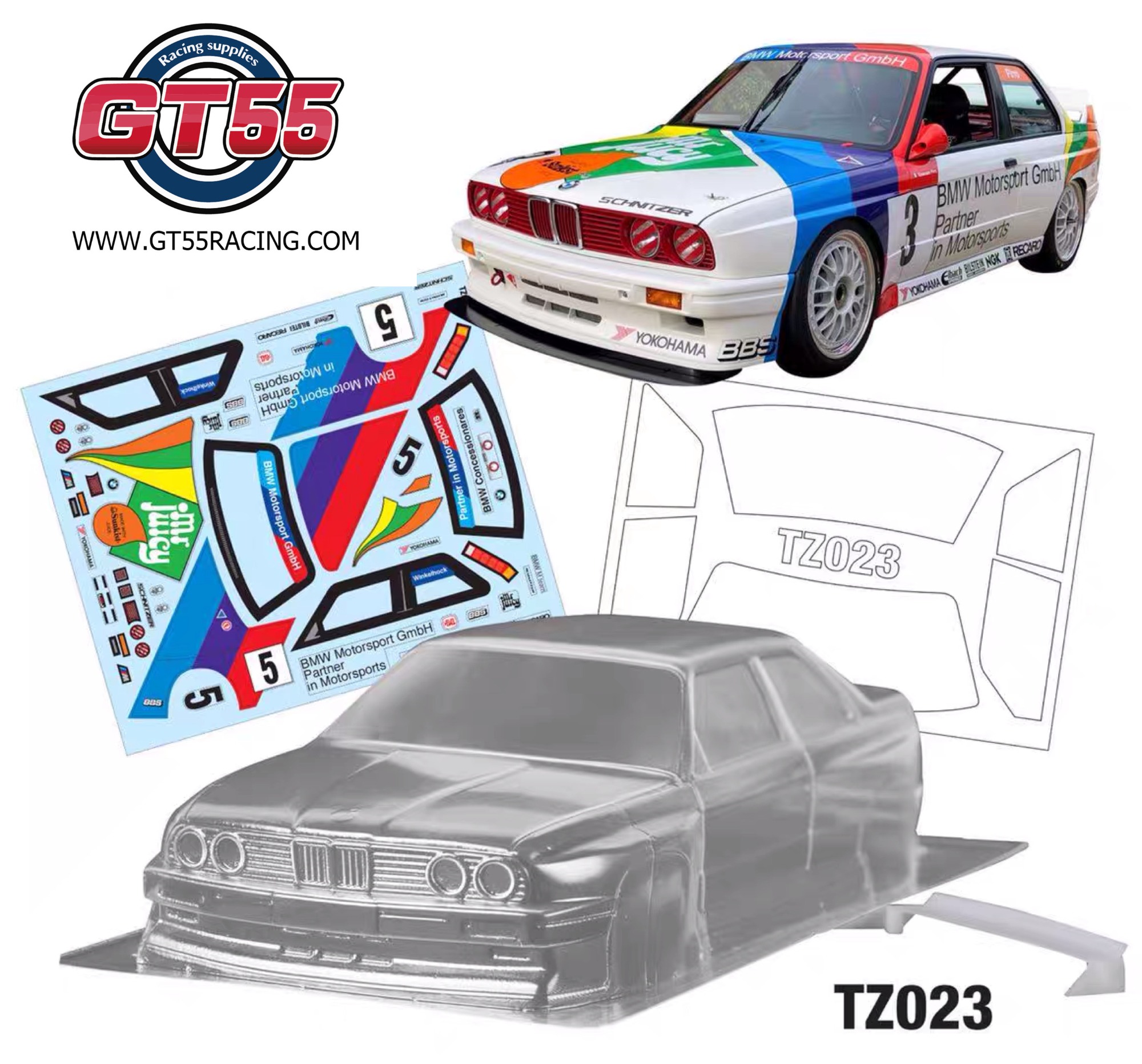 GT55racing 1/28 MINI-Z TZ023 BMW E30 Lexan Body Stickers MODE:TZ023-S2