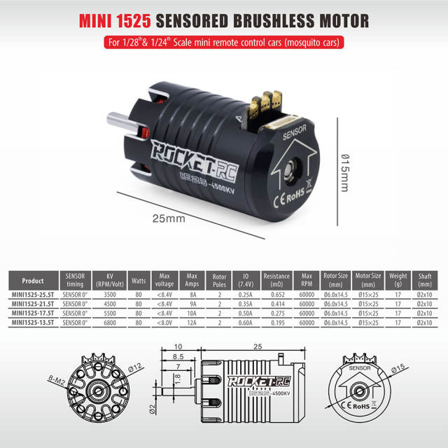 Rocket Surpass Hobby MINI 1525 SENSORED BRUSHLESS MOTOR For 1/24 1/28 CAR