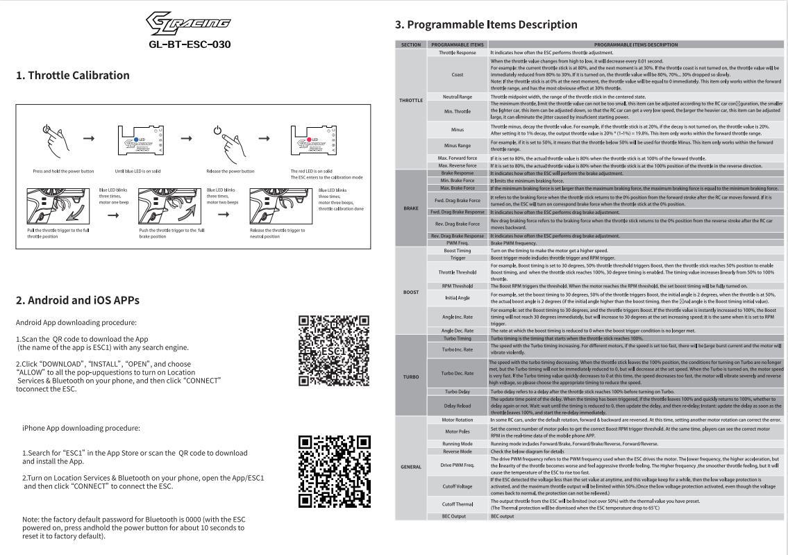 GL Racing Bluetooth 32-bit Brushless Sensored ESC GL-BT-ESC-030
