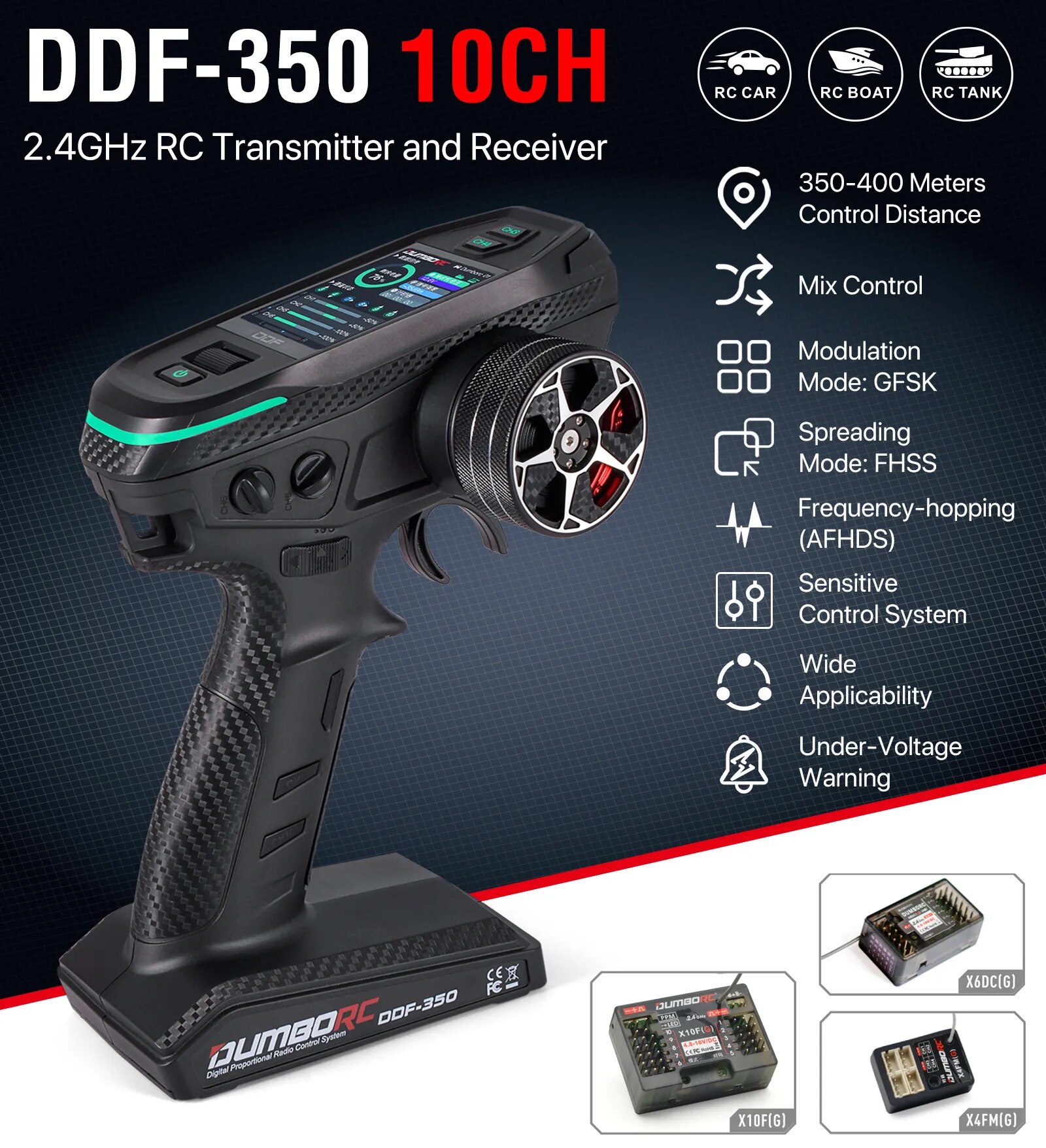DUMBORC DDF-350 10CH RC Remote Controller 10 Channel 2.4Ghz HD ...