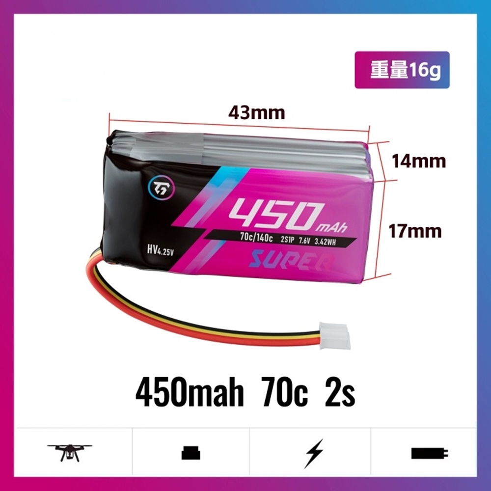 TG Racing 450mah 2S 7.6V 70C LiPo Battery PH2.0 3Pin Connector For MINI ...