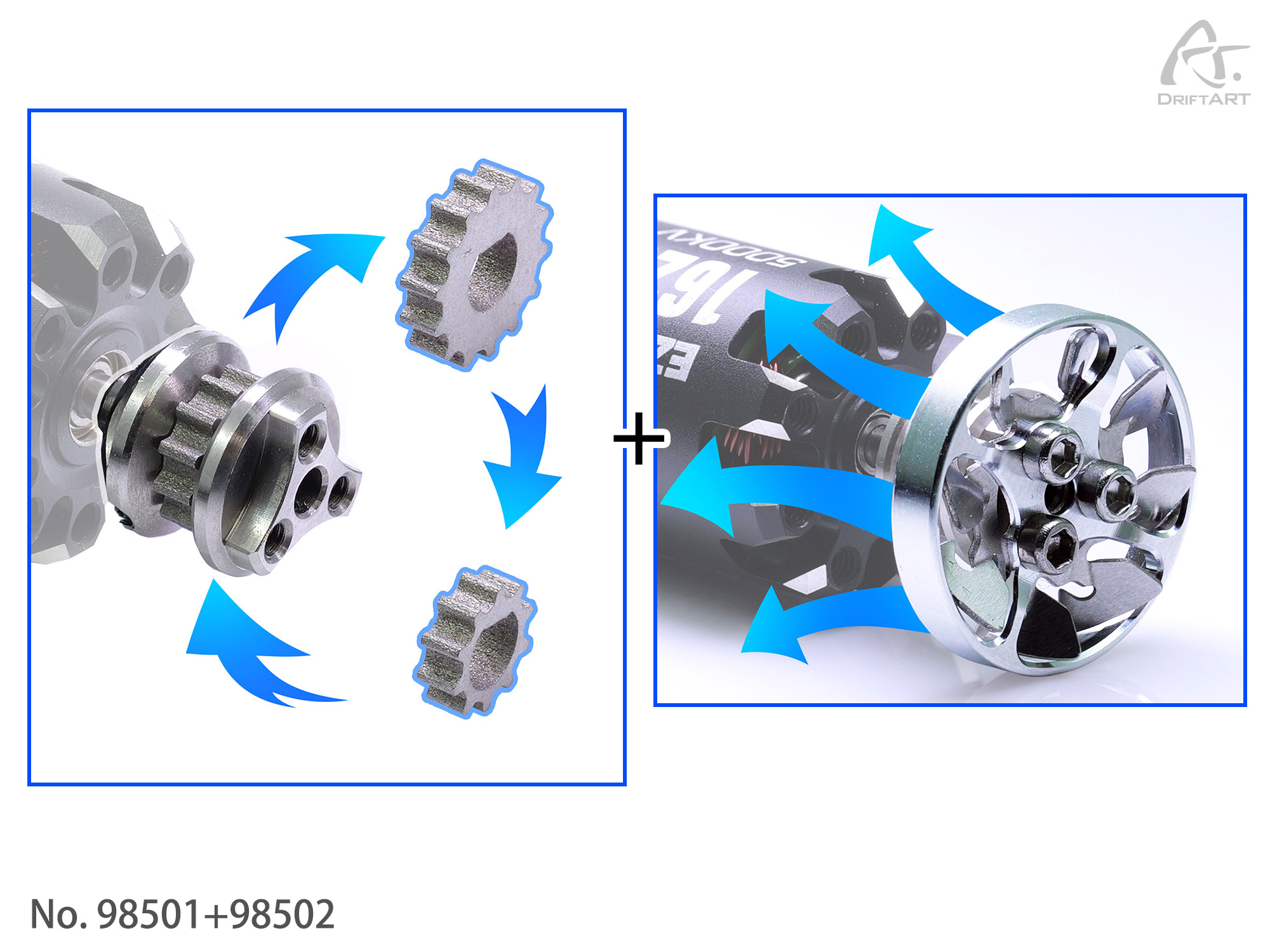98501+98502 DriftART Steel 3X Motor Gear + Wind Walk Cooling Fan For ...