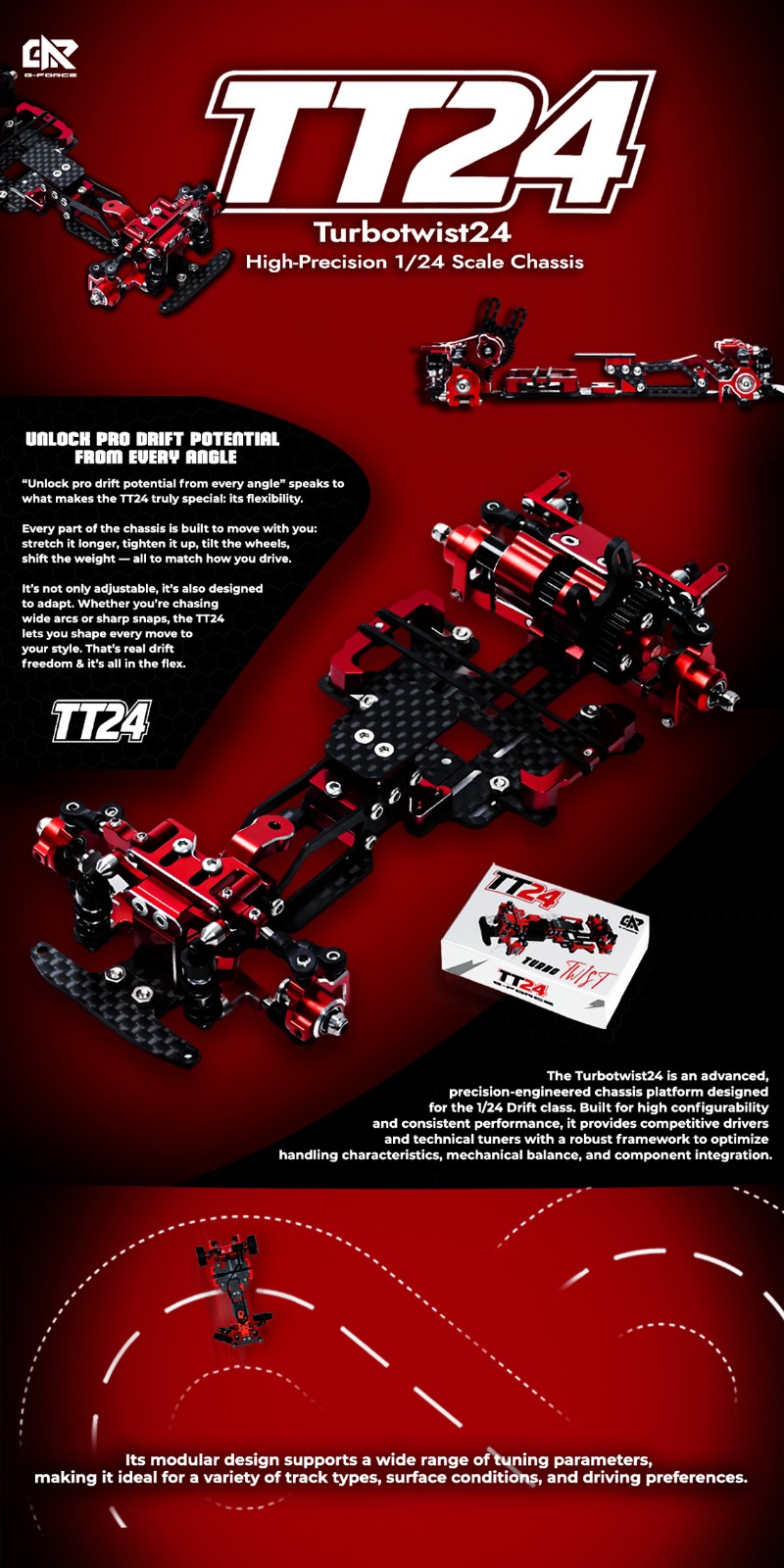 G-Force TT24 1/24 Full CNC Aluminum Drift Chassis KIT