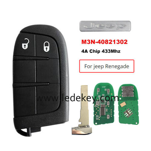 Jeep Renegade 2 button smart remote key with 433Mhz 4A Chip FCC ID: M3N ...