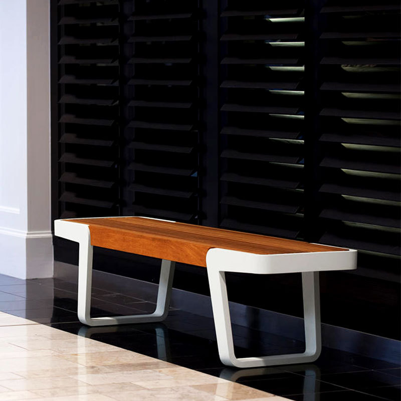 Outdoor Wood and Metal Backless Bench,Assembled Bench