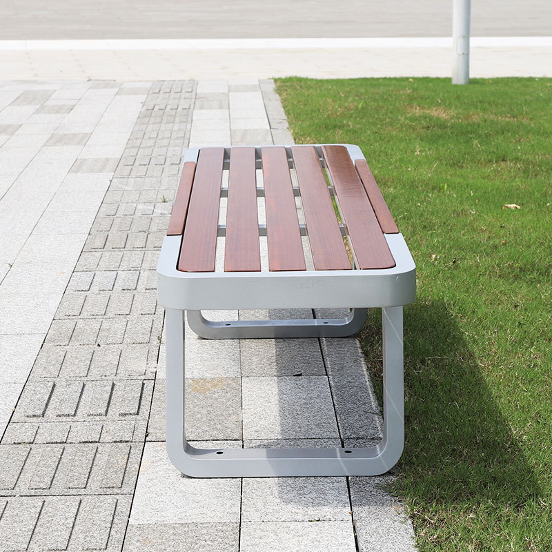 Outdoor Wood and Metal Backless Bench,Assembled Bench