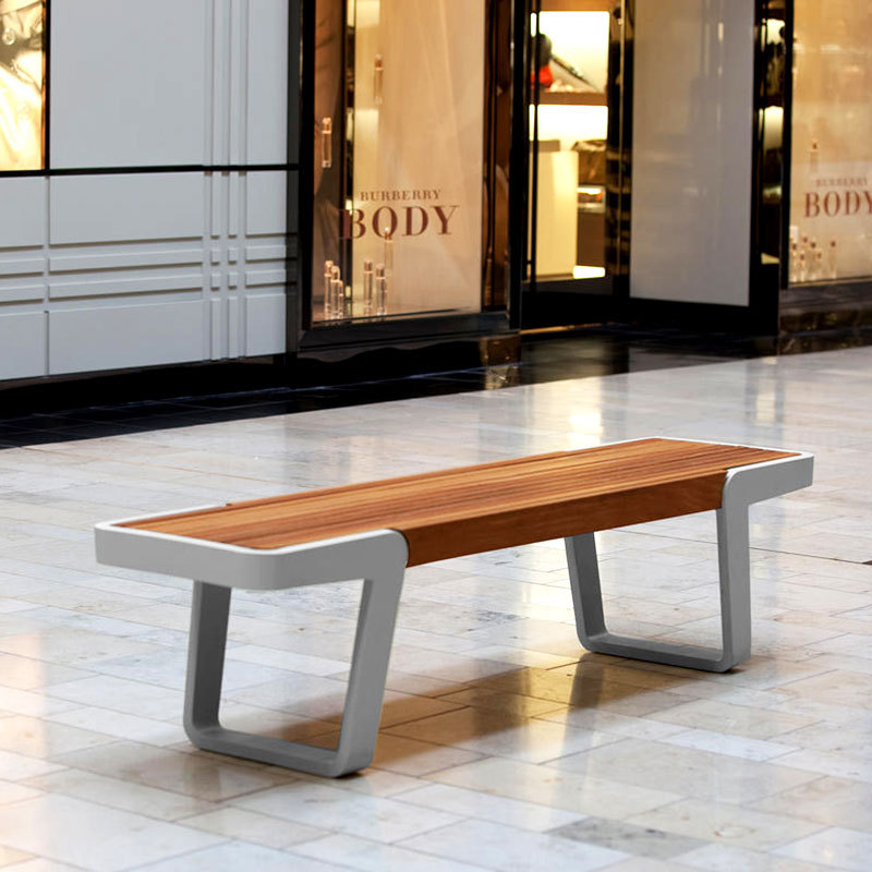 Outdoor Wood and Metal Backless Bench,Assembled Bench