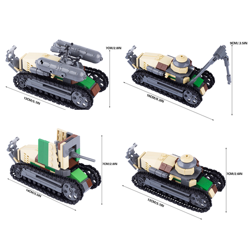 MOC WW2 France Figures Renault FT-17 Tank Building Blocks Bricks Toys