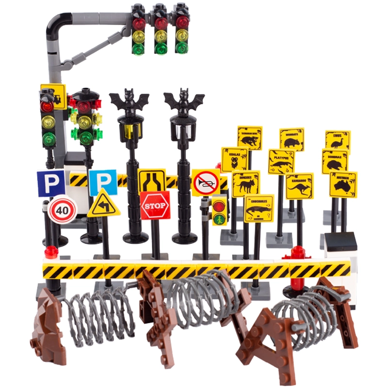 City Road Minifigures Traffic Sign Building Blocks Brick Model Toys