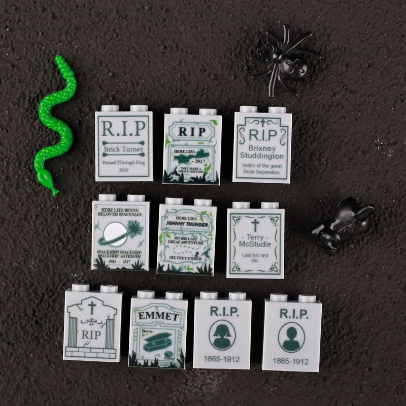 DIY City Halloween Printed Tombstone Building Blocks Cemetery Skull ...