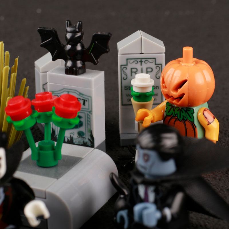 DIY City Halloween Cemetery Building Blocks Printed Tombstone Skull ...