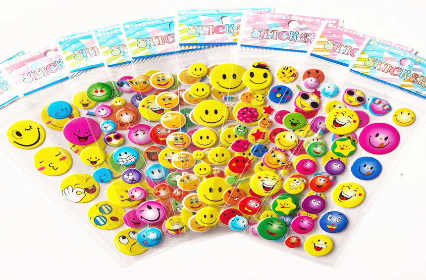 Smiling Cartoon Kids Repeatable Prize Stickers Happy Angry Shy Emotion
