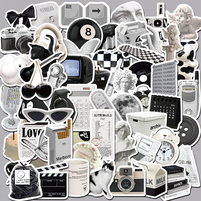 Ins Style Cute Stickers Black White Simple Decals Decoration DIY Gift