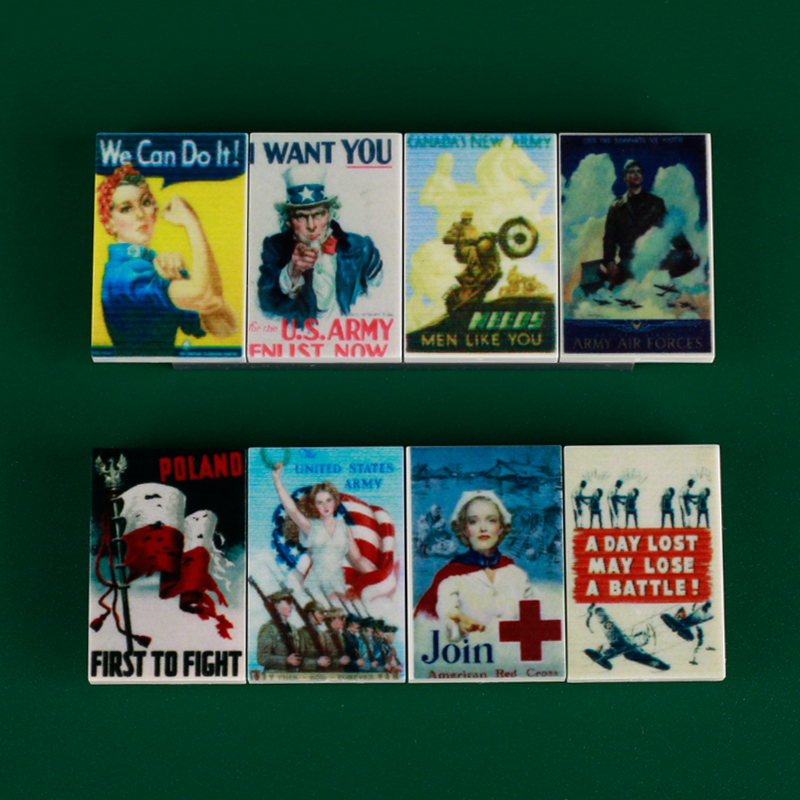 WW2 Sodier Poster Building Blocks Murals Brick Model Toys For Children