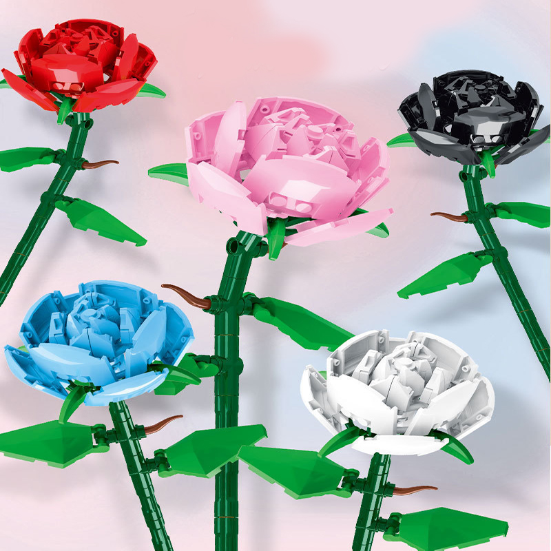 Rose Flowers Buildiing Blocks Red Black Blue Gifts Compatible With Lego