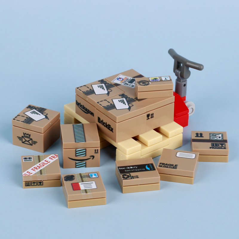 MOC Express Delivery Printed Cart Bricks Box Cart Shopping Compatible
