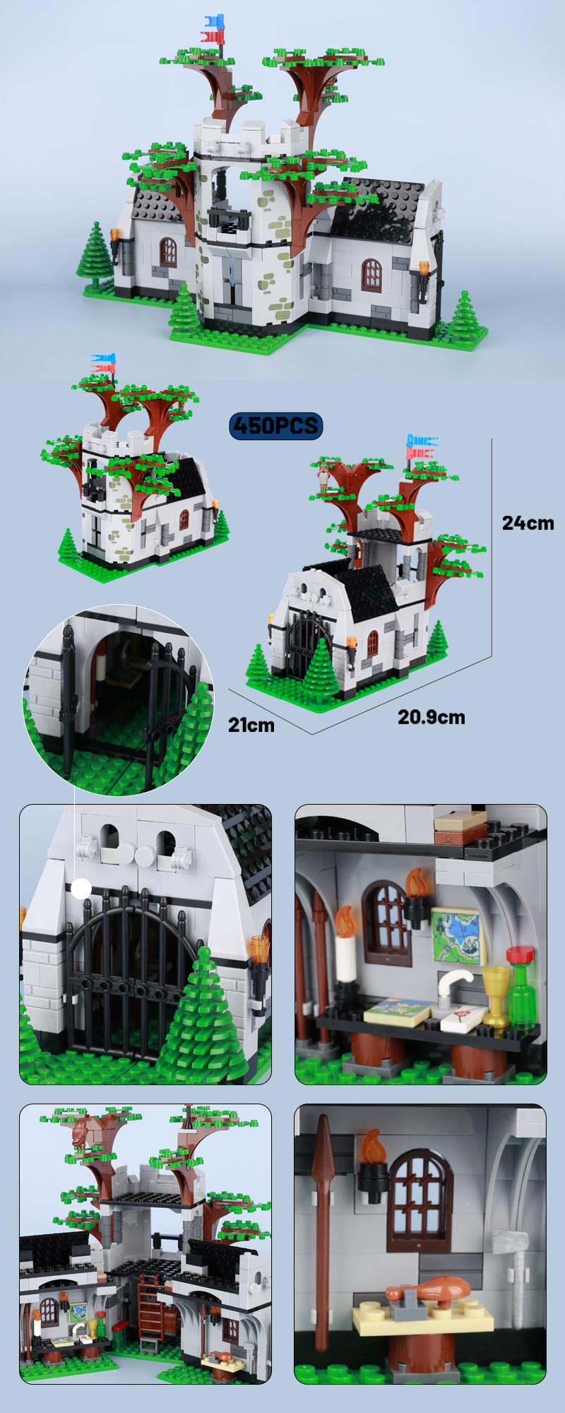 MOC City Series Medival Castle Bricks Grass House Candle Compatible Toy