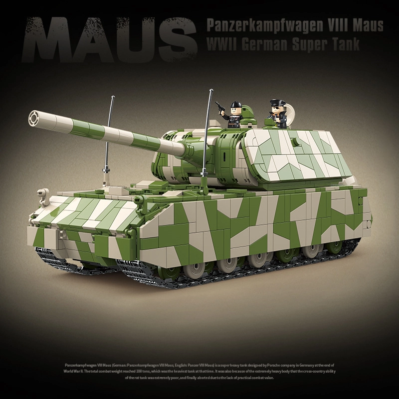 WW2 Panzerkampfwagen VIII Maus Minifigs Bricks Tank Weapon Gun Shell