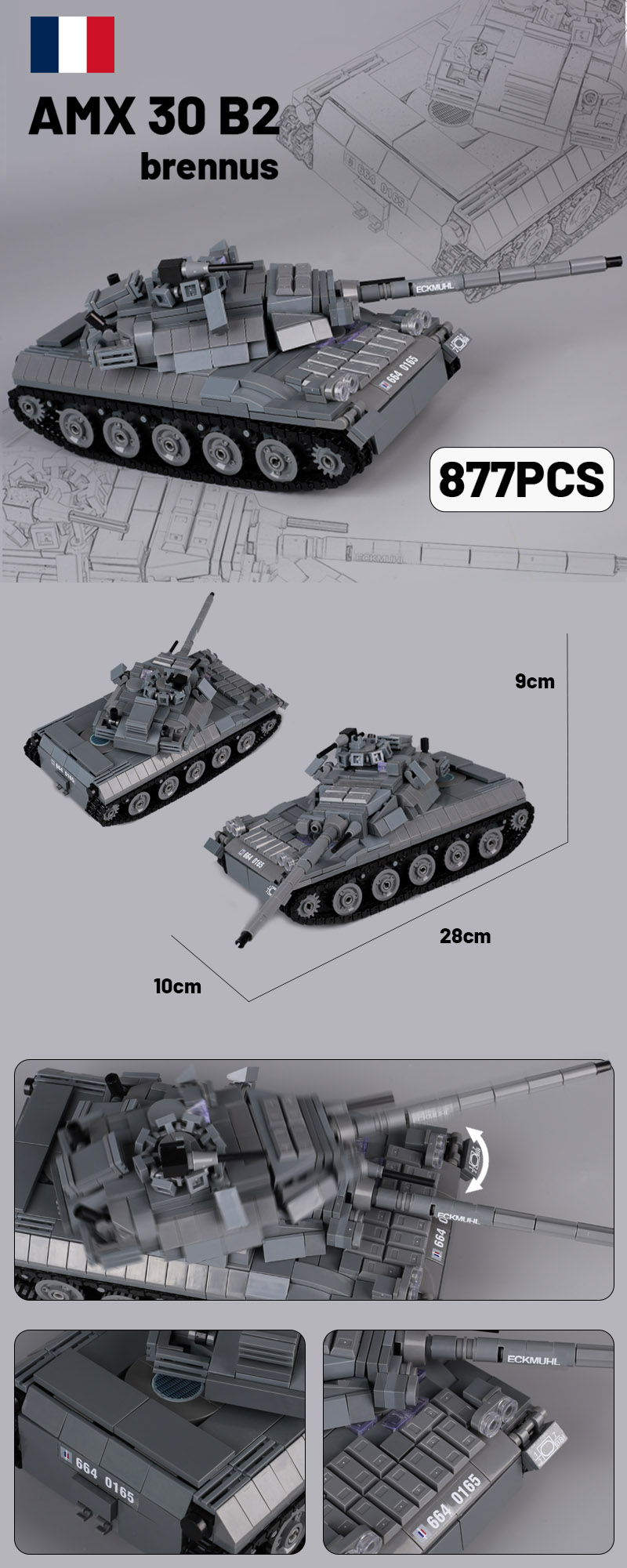 France AMX 30 Brennus Main Battle Tank Bricks Weapon Accessories Parts