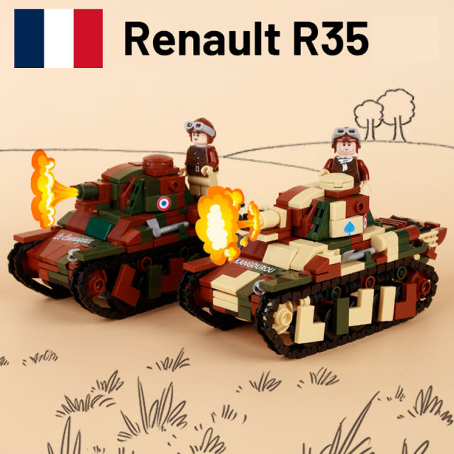 French Renault R35 Light Infantry Tank Sticker Minifigs Bricks Goggles