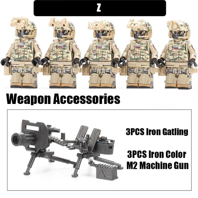 Russian SSO Special Forces Minifigs Bricks Iron Gatling Heavy Weapon