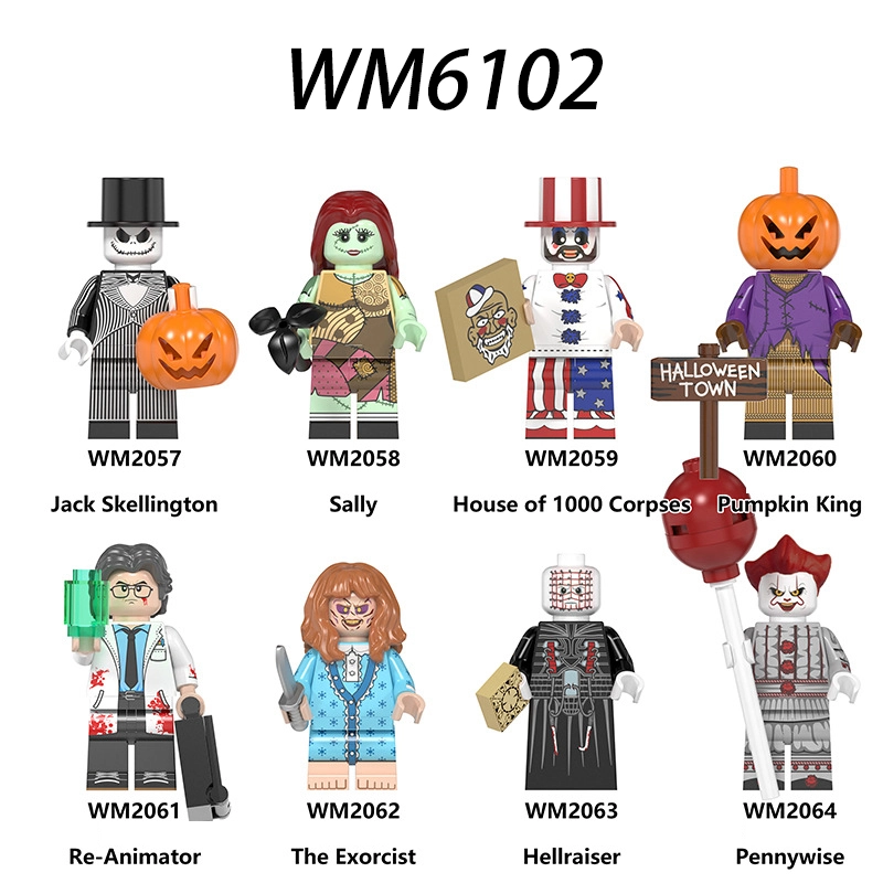 Halloween Zombies Minifigures Bricks Hellraise Pennywise Weapon