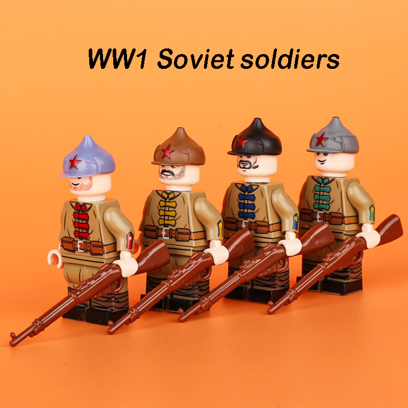 Soviet Union Red Army Soldiers Minifigs Bricks Accessories Compatible