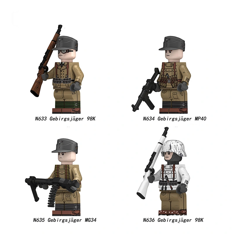 Military Gebirgsjager Gun Weapon MP40 98K MG34 Minifigs Bricks Compatible