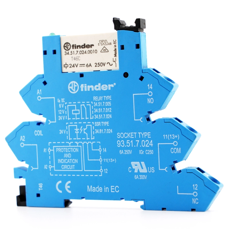 FINDER 34.51.7.024.0010 24VDC Power Relay with 93.51.7.024 Socket ...