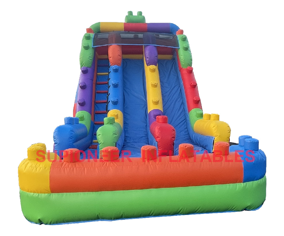 18 Lego Blocks Dual Lane Water Slide Inflated Pool, WS-40141