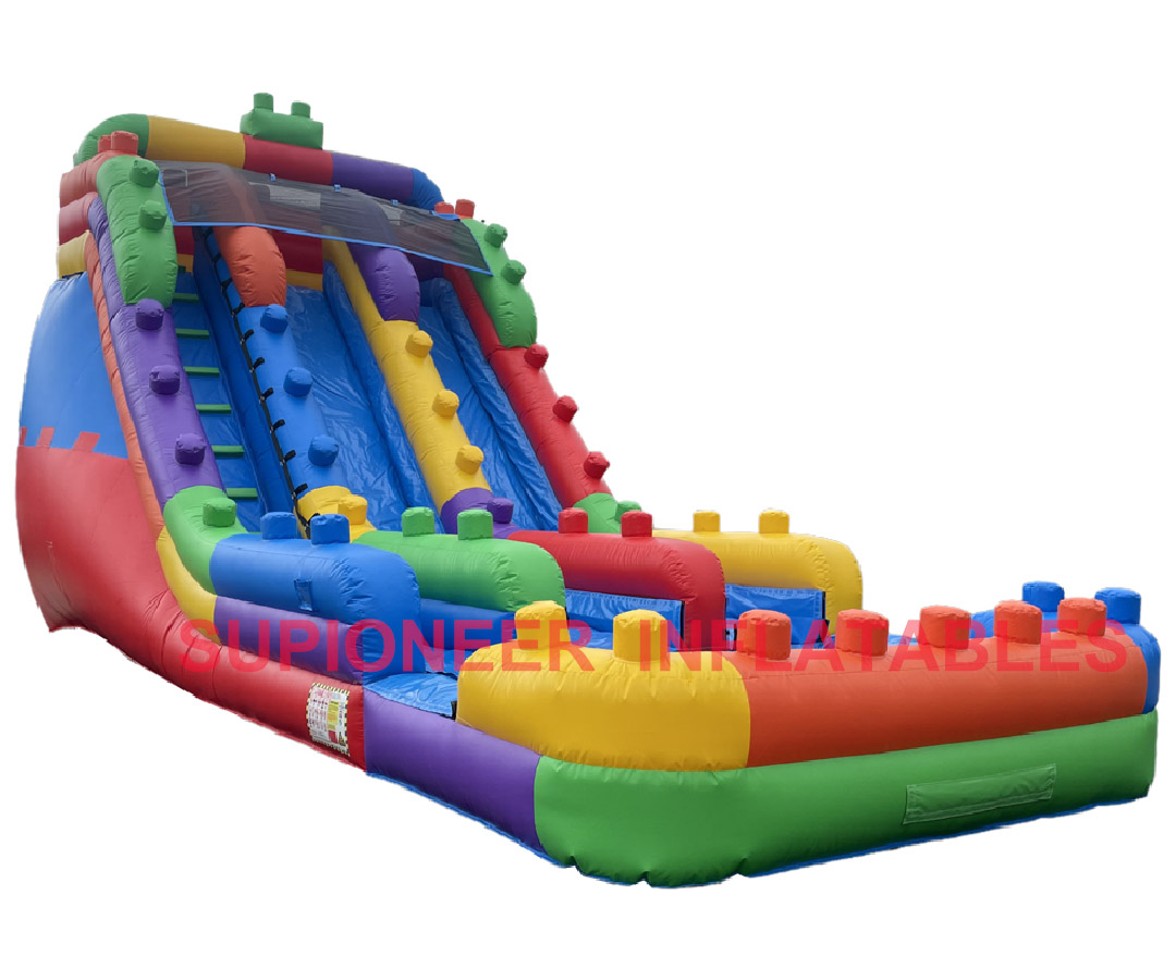 18 Lego Blocks Dual Lane Water Slide Inflated Pool, WS-40141