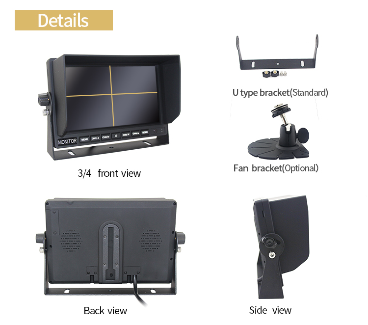 7 inch AHD Quad Split Rear View Monitor CM-709HQ,High Definition Monitors