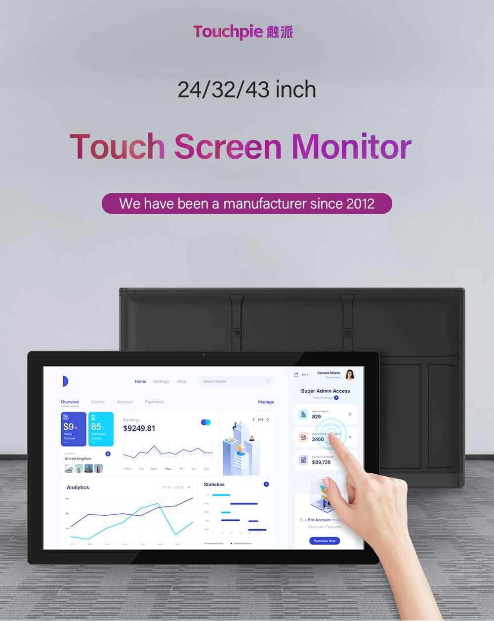 24-43 inch Large size touch screen monitor all-in-one pc machine,Large ...