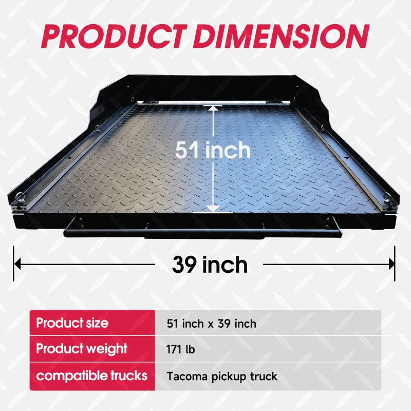 Kreboc Metal Base Truck Bed Slide(51''X39'') Heavy Duty Cargo Slide Out ...